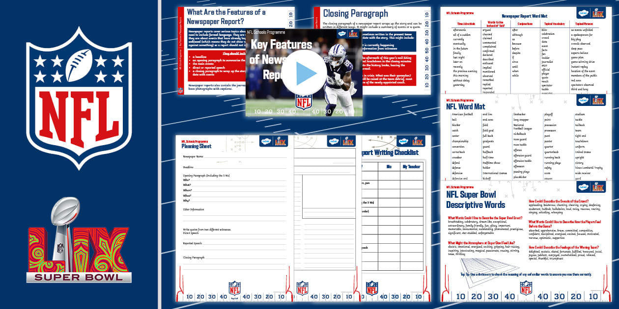 FREE! - NFL: Super Bowl Newspaper Report Writing Pack [Ages 7-11]